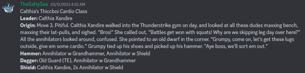 Xandirestrike aka Calthia’s Thiccboi Cardio Class – Overthinking Warcry